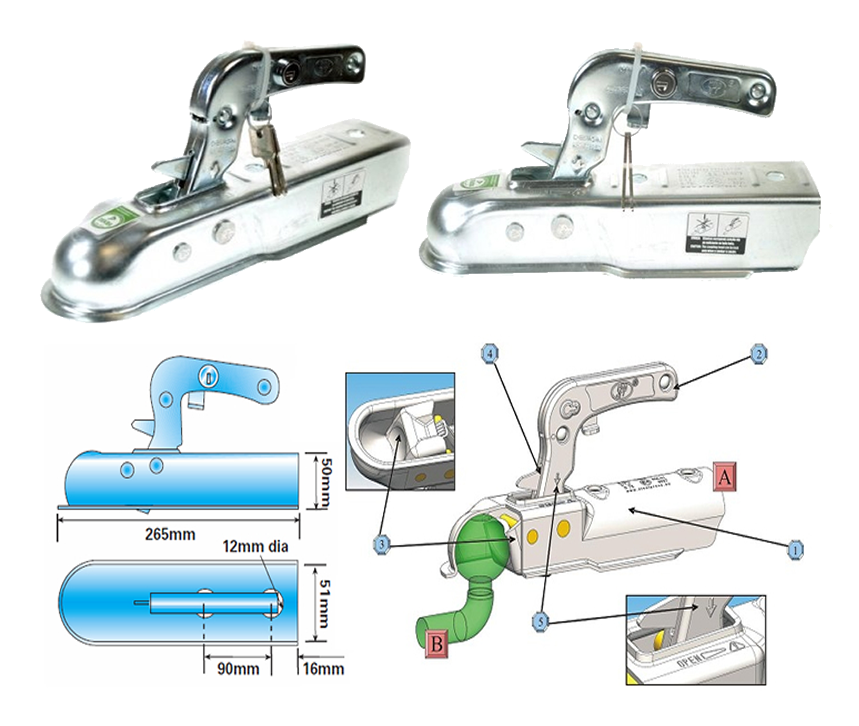 LOCKING PRESSED STEEL TRAILER TOWING HITCH COUPLING HEAD 50MM TOW BALL ...