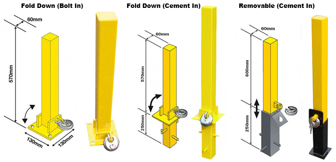 FOLDING FOLD BOLT DOWN REMOVABLE SECURITY POST PARKING DRIVEWAY BOLLARD ...